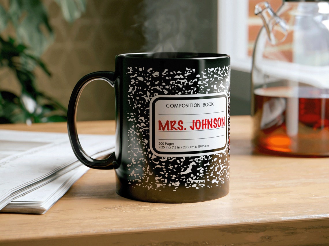 Custom Teacher Mug // Composition Notebook Black and White Marble ...