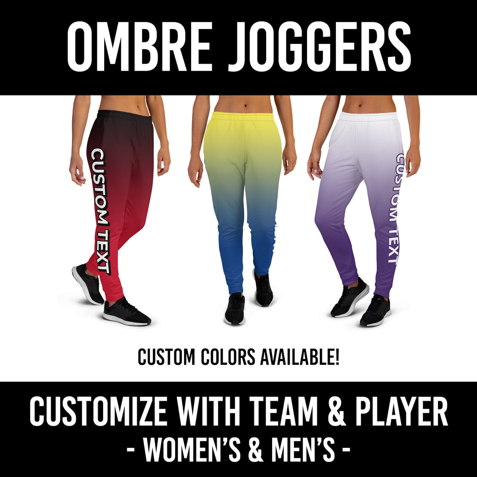 Custom Team Joggers - Ombre Colors With Team Mascot, Player Name, or ...