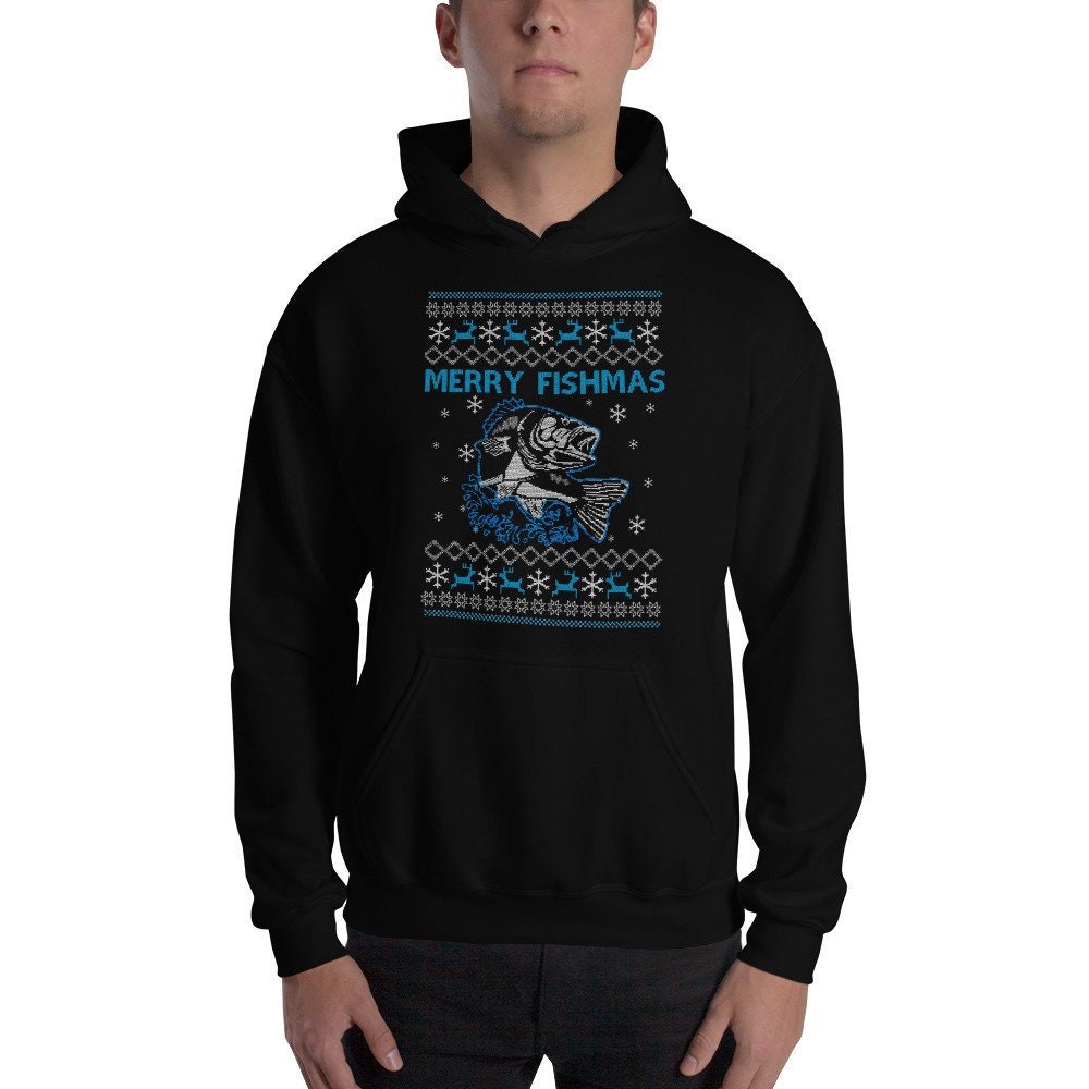 Ugly Christmas Sweater-style merry Fishmas Fishing Hoodie Hooded ...