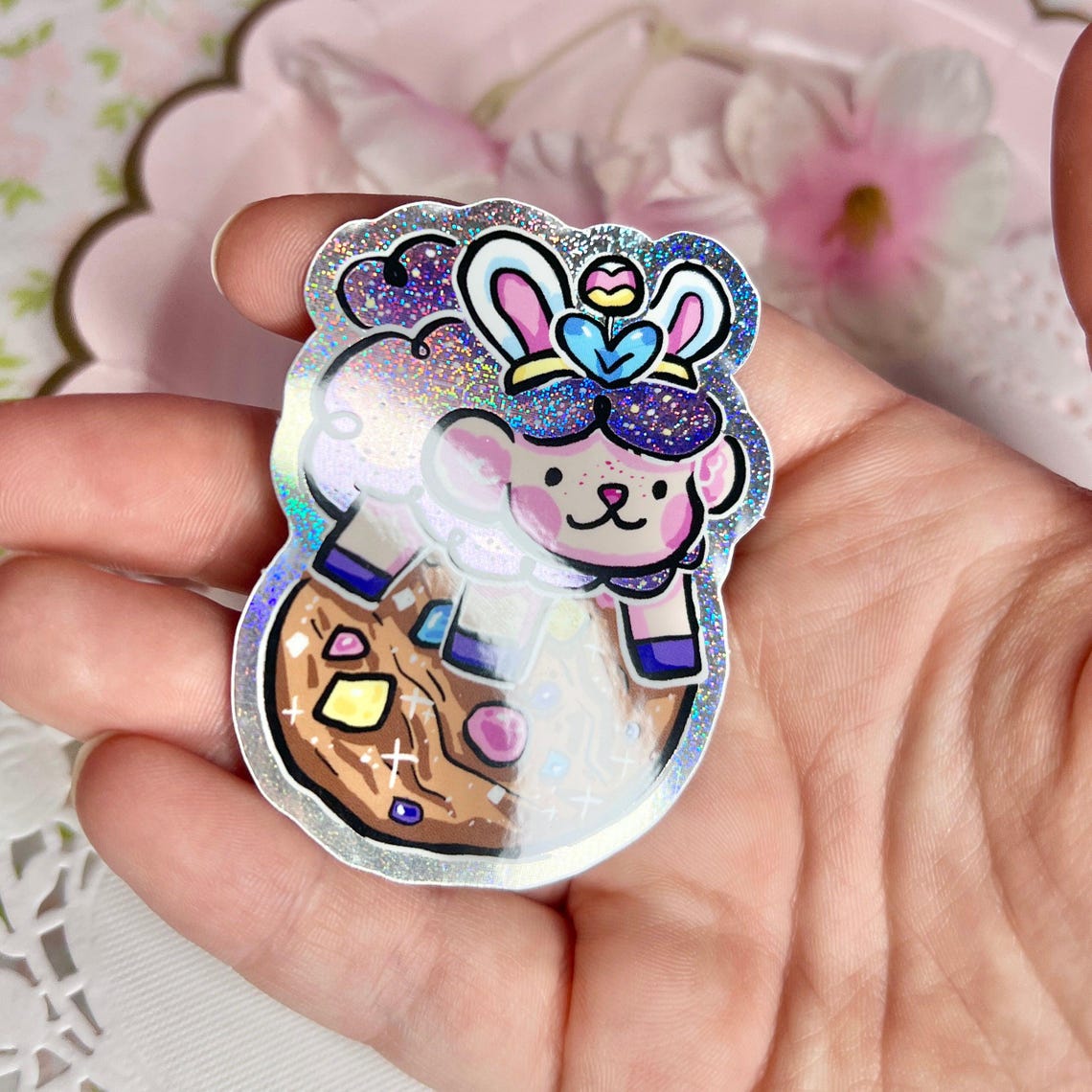 Bunny the Easter Sprout, on a Cookie ~ Pixie Dust Glitter Sticker - Etsy