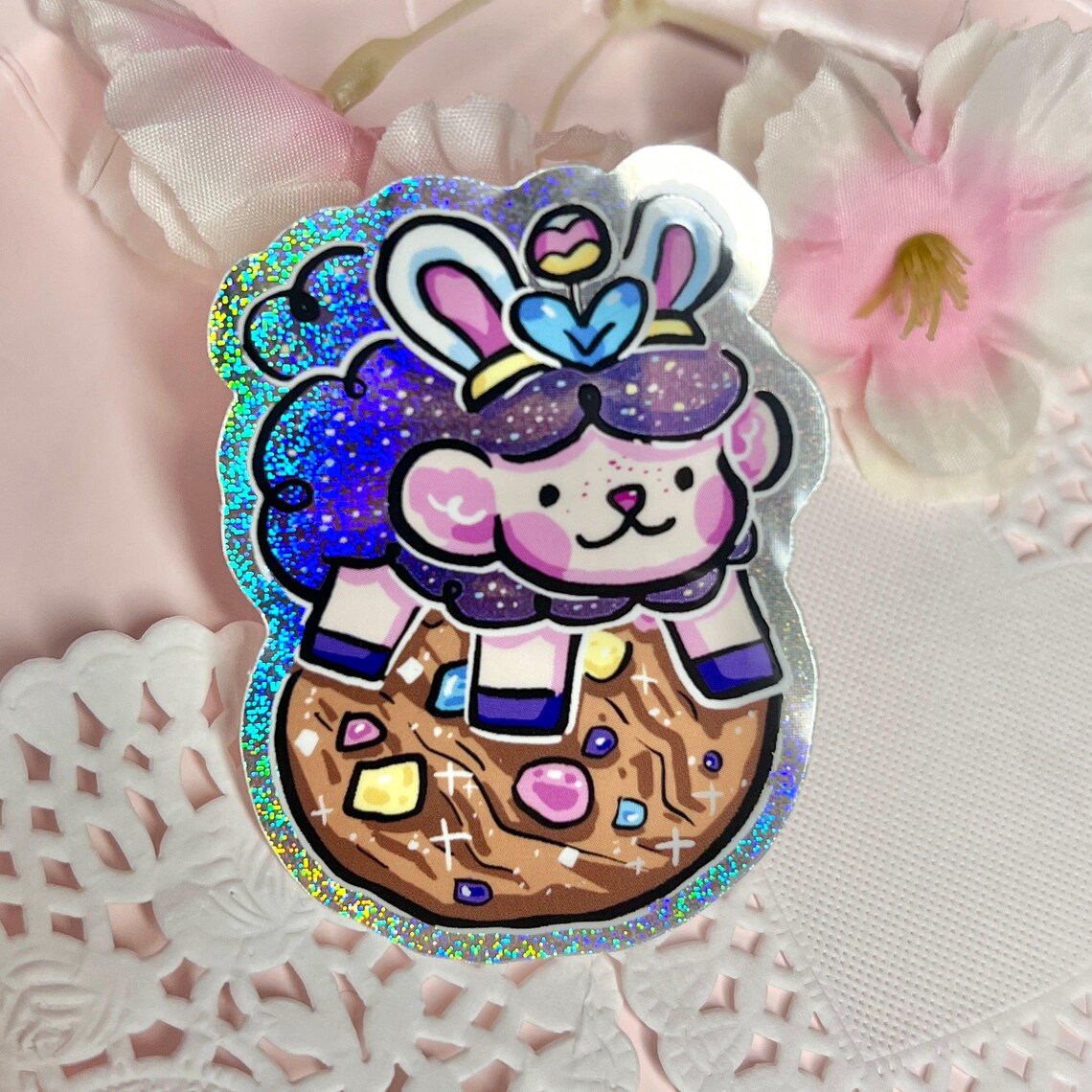 Bunny the Easter Sprout, on a Cookie ~ Pixie Dust Glitter Sticker - Etsy