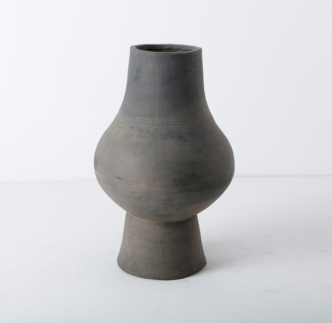 17" Earthy Gray Pottery Vase With Large Opening (finish Varies No Two ...