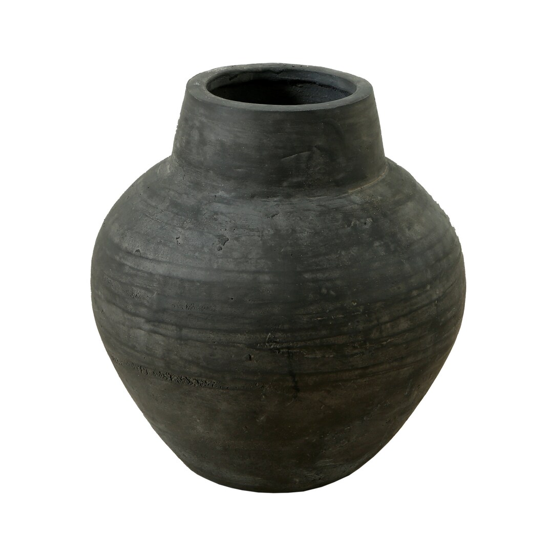 7" Earthy Gray Pottery Vase Wide Neck - Etsy