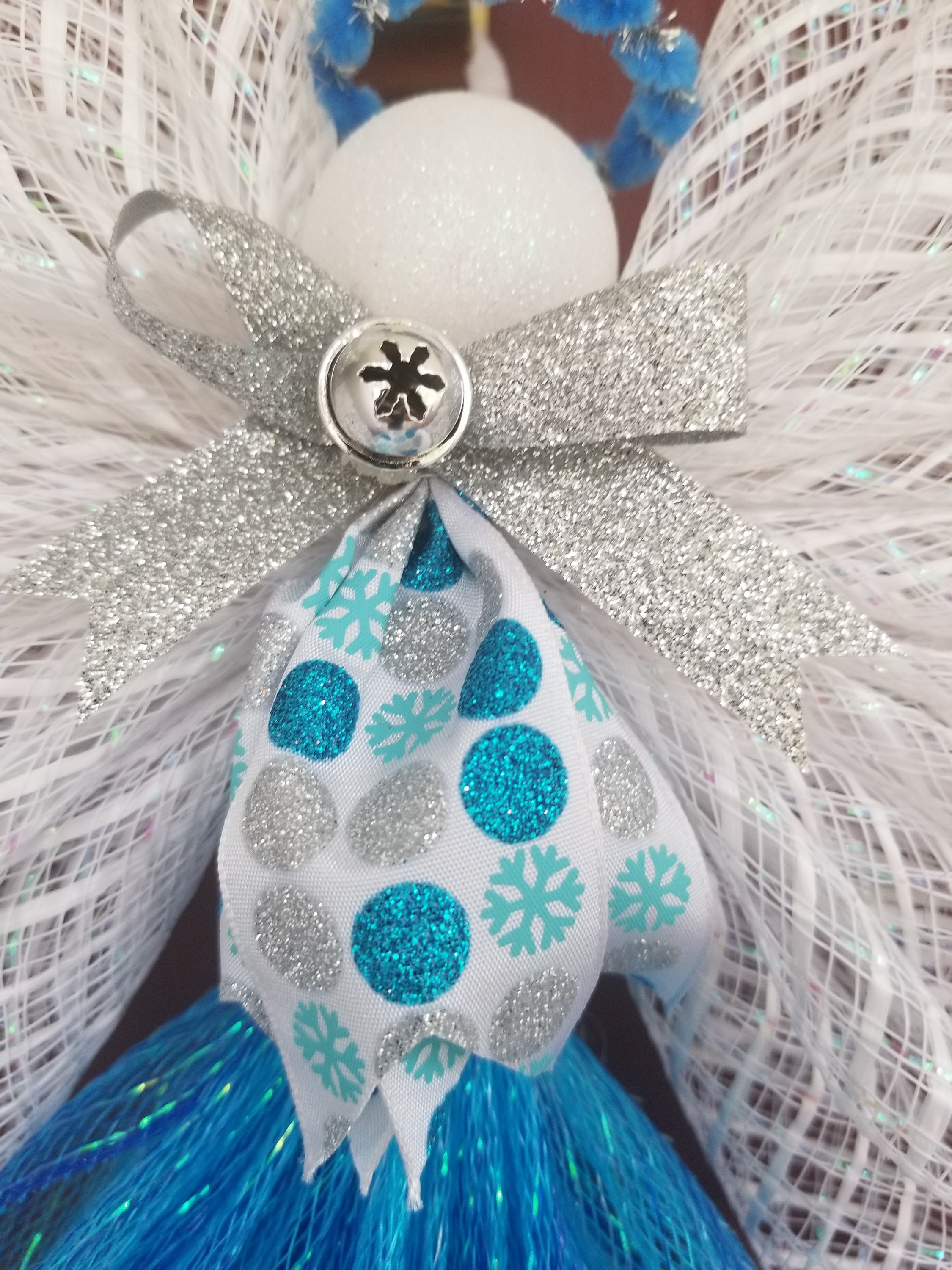 Blue Ombre and White Mesh Angel Tree Topper, Guardian Angel, Christmas ...