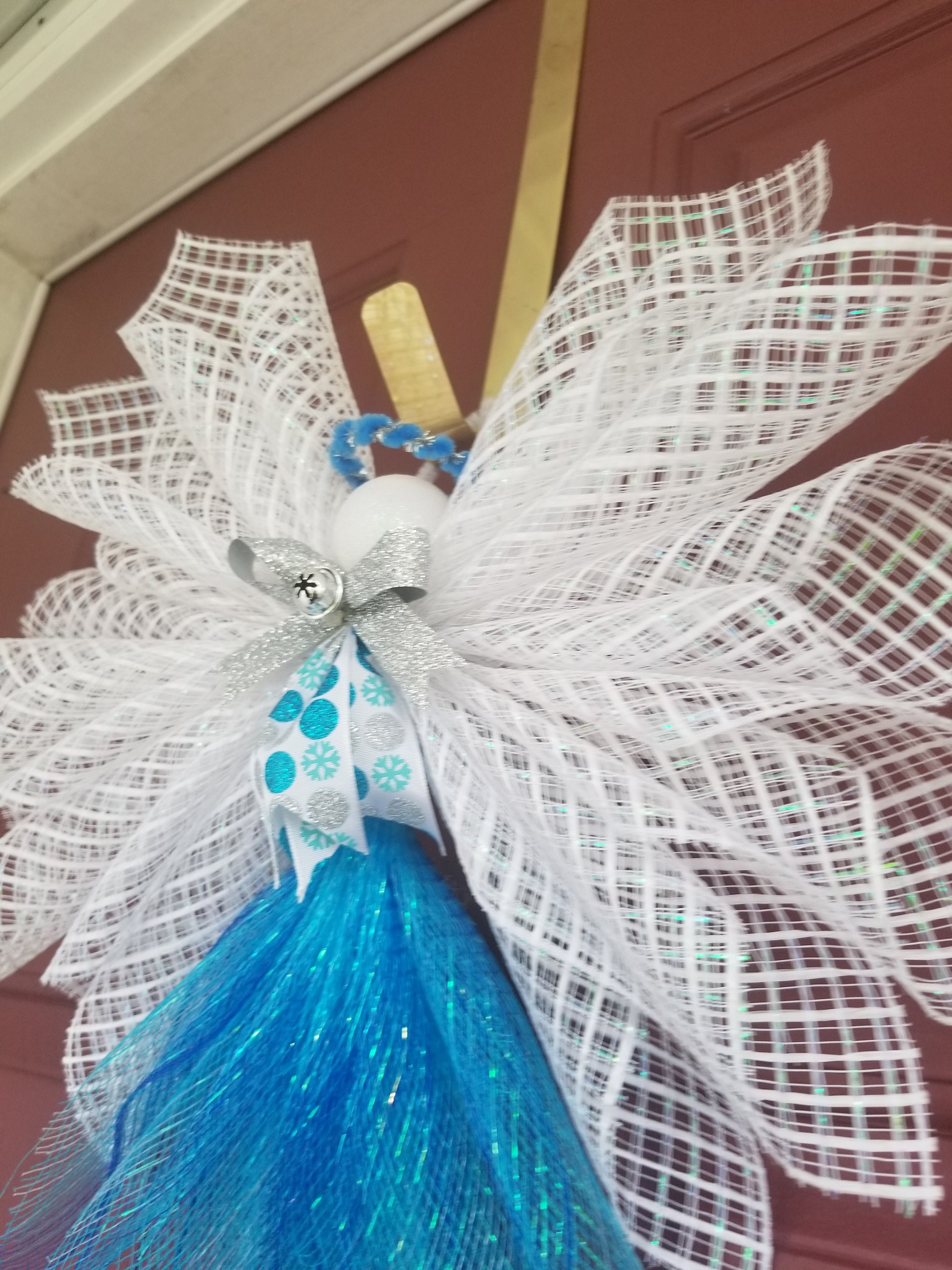 Blue Ombre and White Mesh Angel Tree Topper, Guardian Angel, Christmas ...