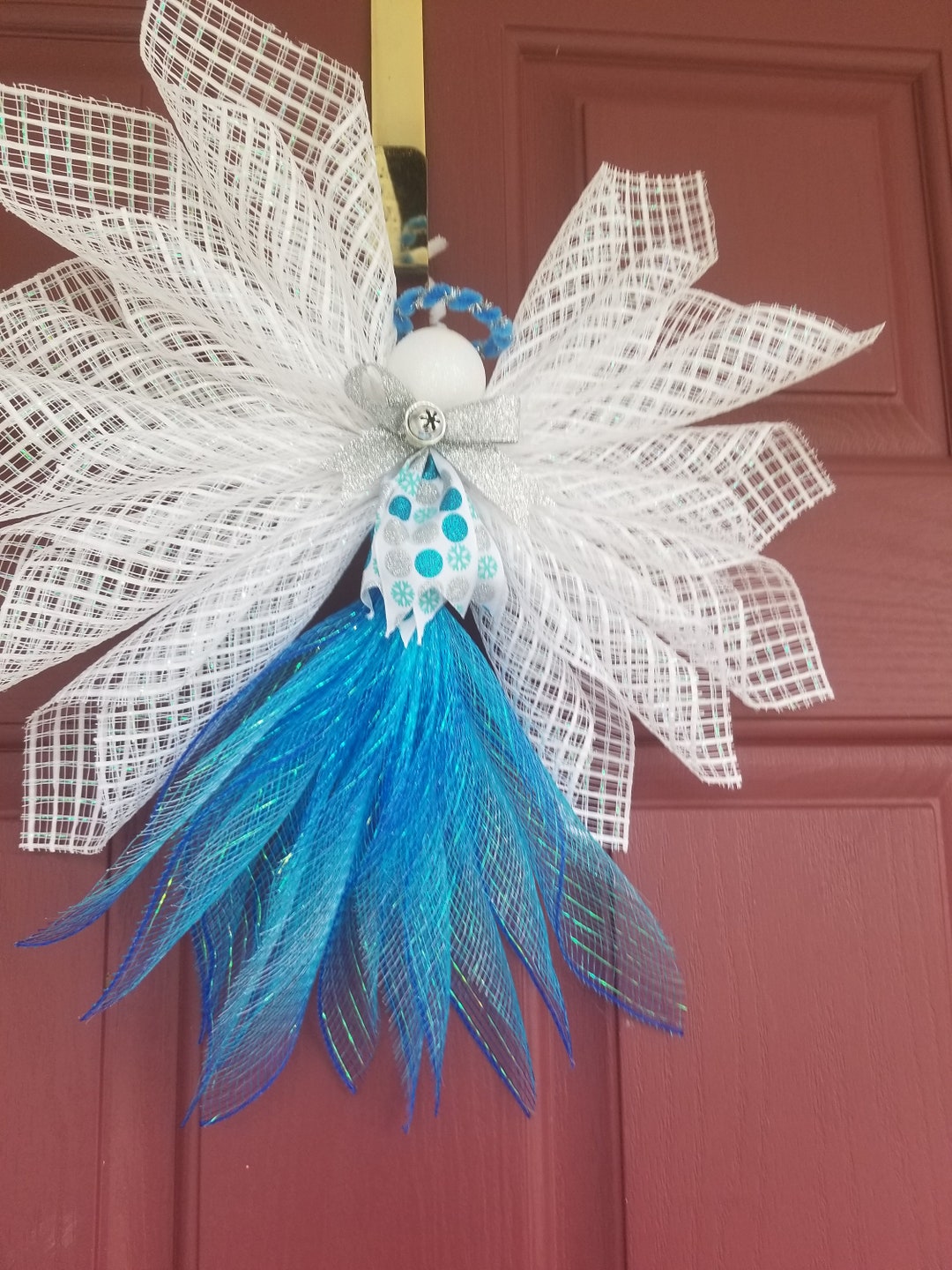 Blue Ombre and White Mesh Angel Tree Topper, Guardian Angel, Christmas ...