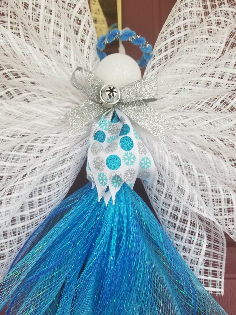 Blue Ombre and White Mesh Angel Tree Topper, Guardian Angel, Christmas ...