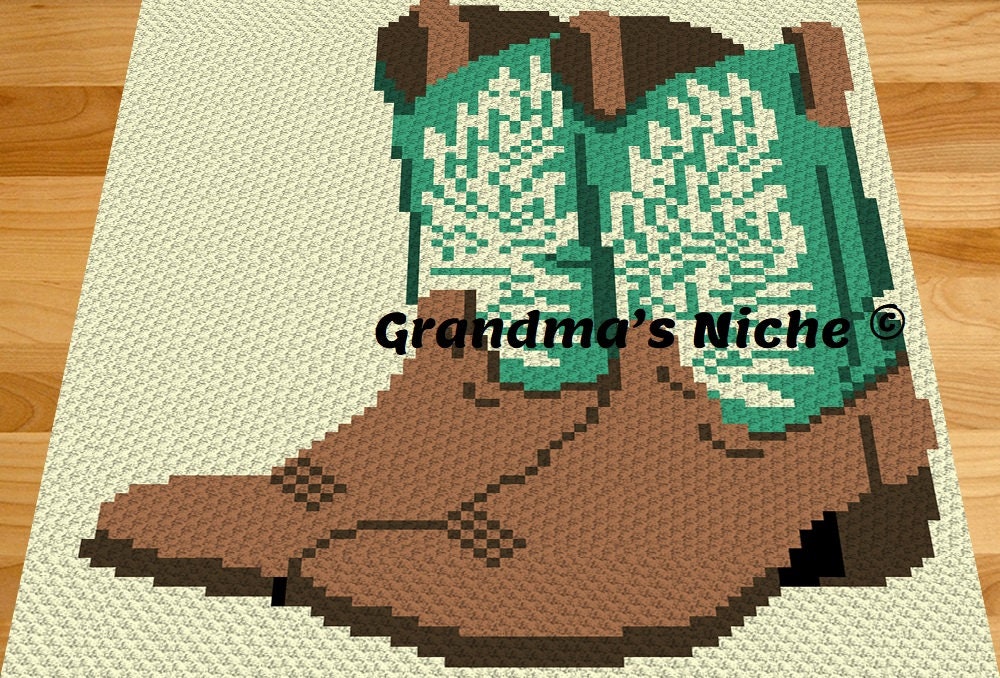 Cowboy Boot Design - Crochet Blanket Pattern, C2C, Tunisian Crochet ...