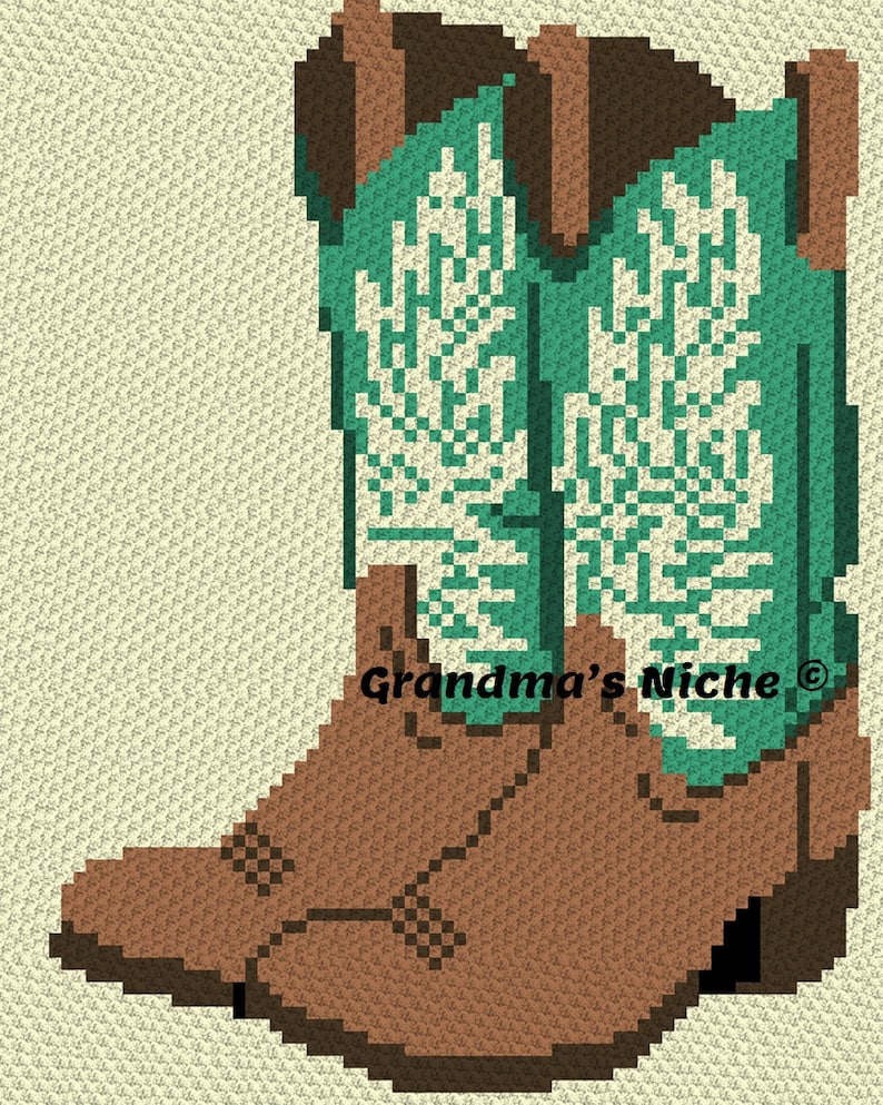 Cowboy Boot Design - Crochet Blanket Pattern, C2C, Tunisian Crochet ...