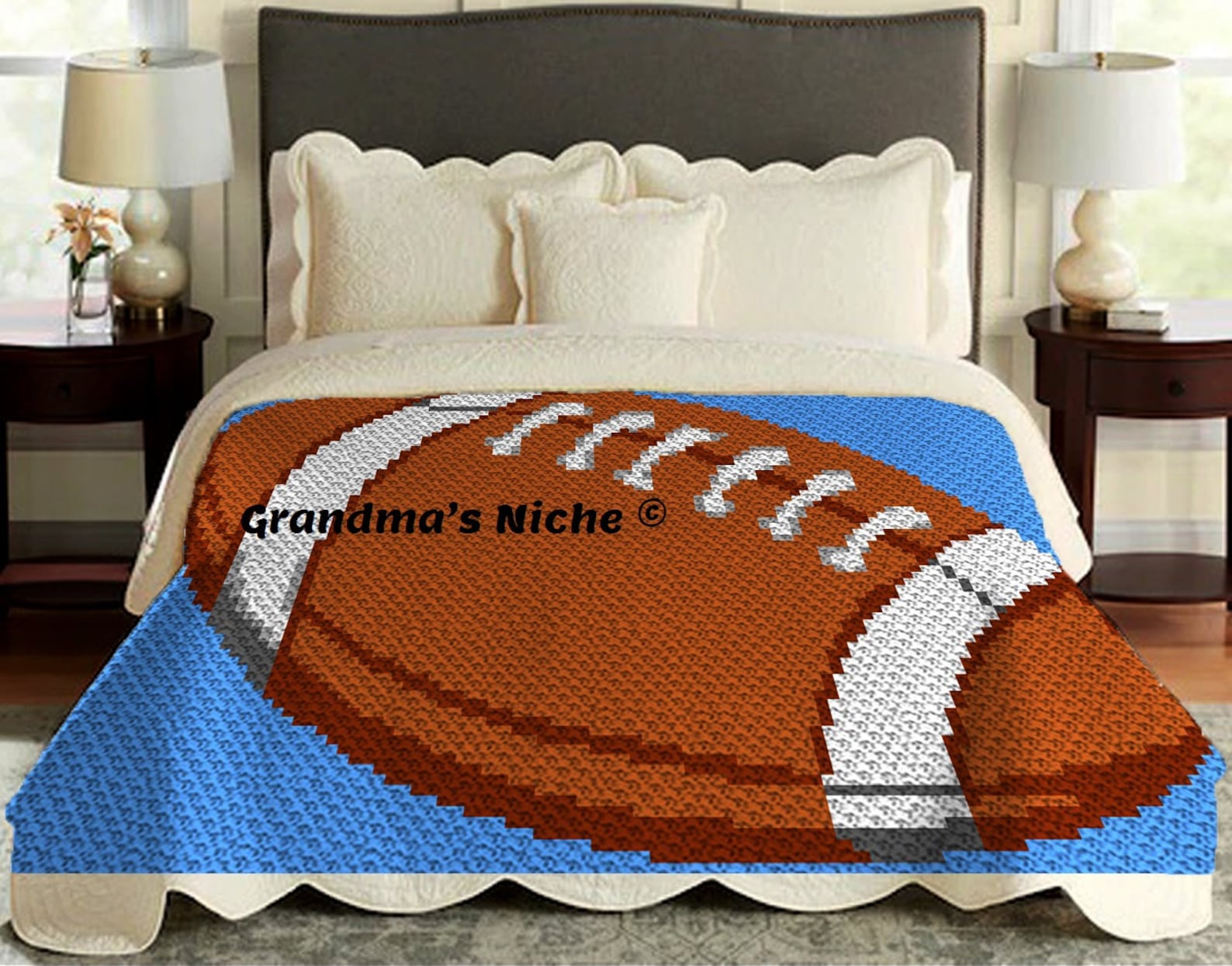 Football Crochet Blanket C2C Pattern written | Etsy