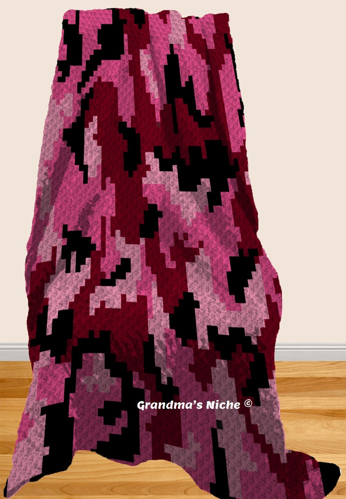 Pink/black Camouflage - Crochet Blanket C2C Pattern, “written ...