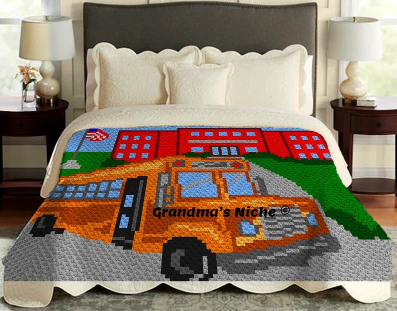 School Bus Crochet Blanket C2C Pattern written - Etsy