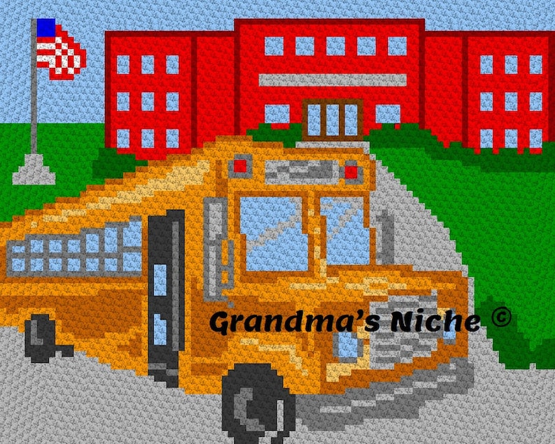 School Bus Crochet Blanket C2C Pattern, written Instructions, Tunisian ...