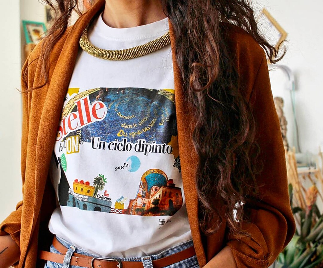 Collage Art White Sicily T-shirt Unisex Palermo Phrases T-shirt ...