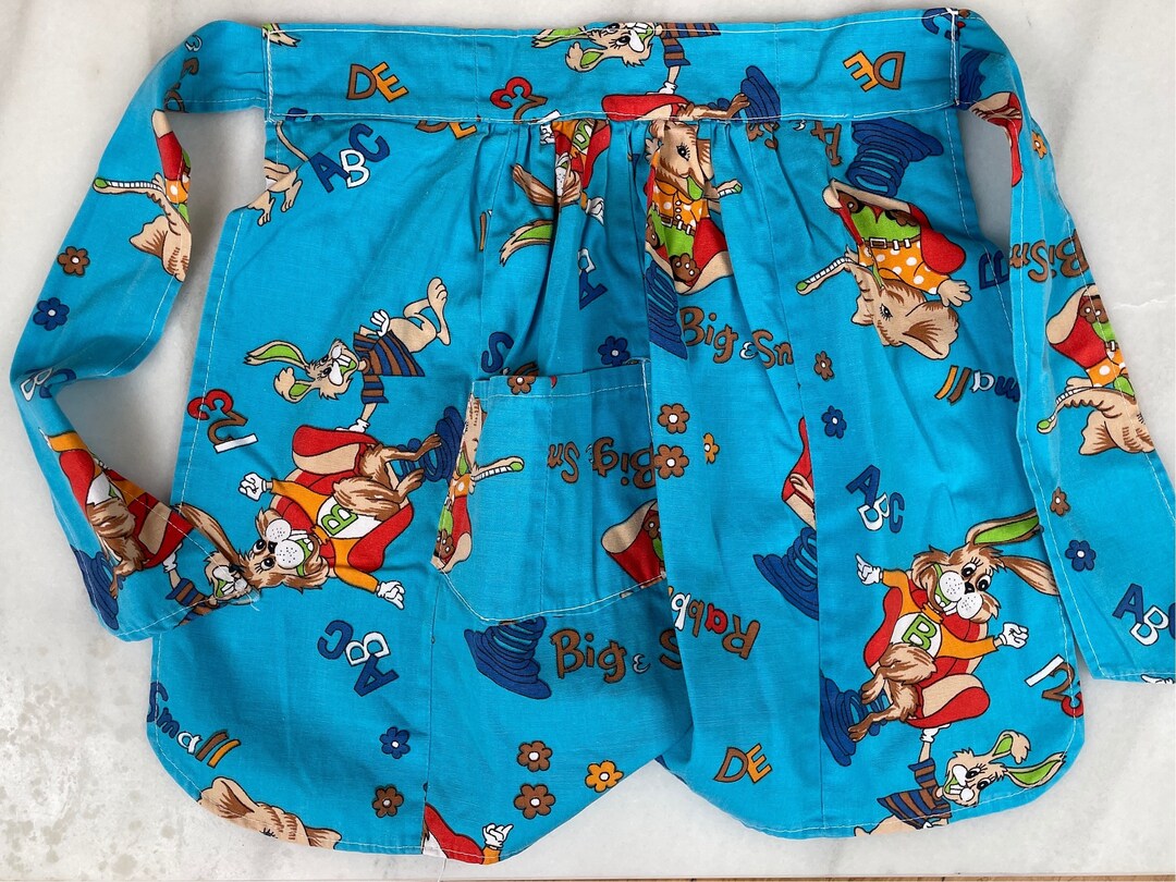 Vintage Child Apron Cartoon Bunny Rabbit Print Apron With Pockets for ...
