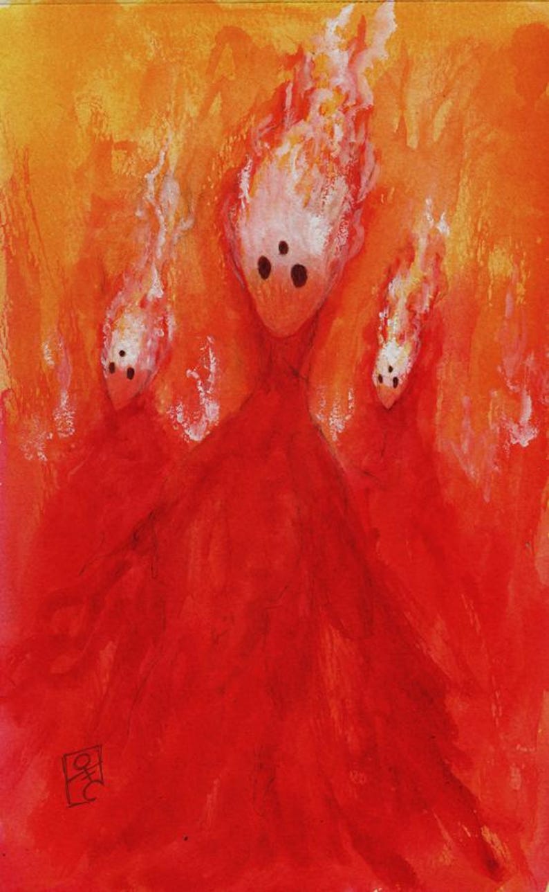 Igniting, Three Fire Beings, Done in Bright Reds, Oranges, and Yellows ...