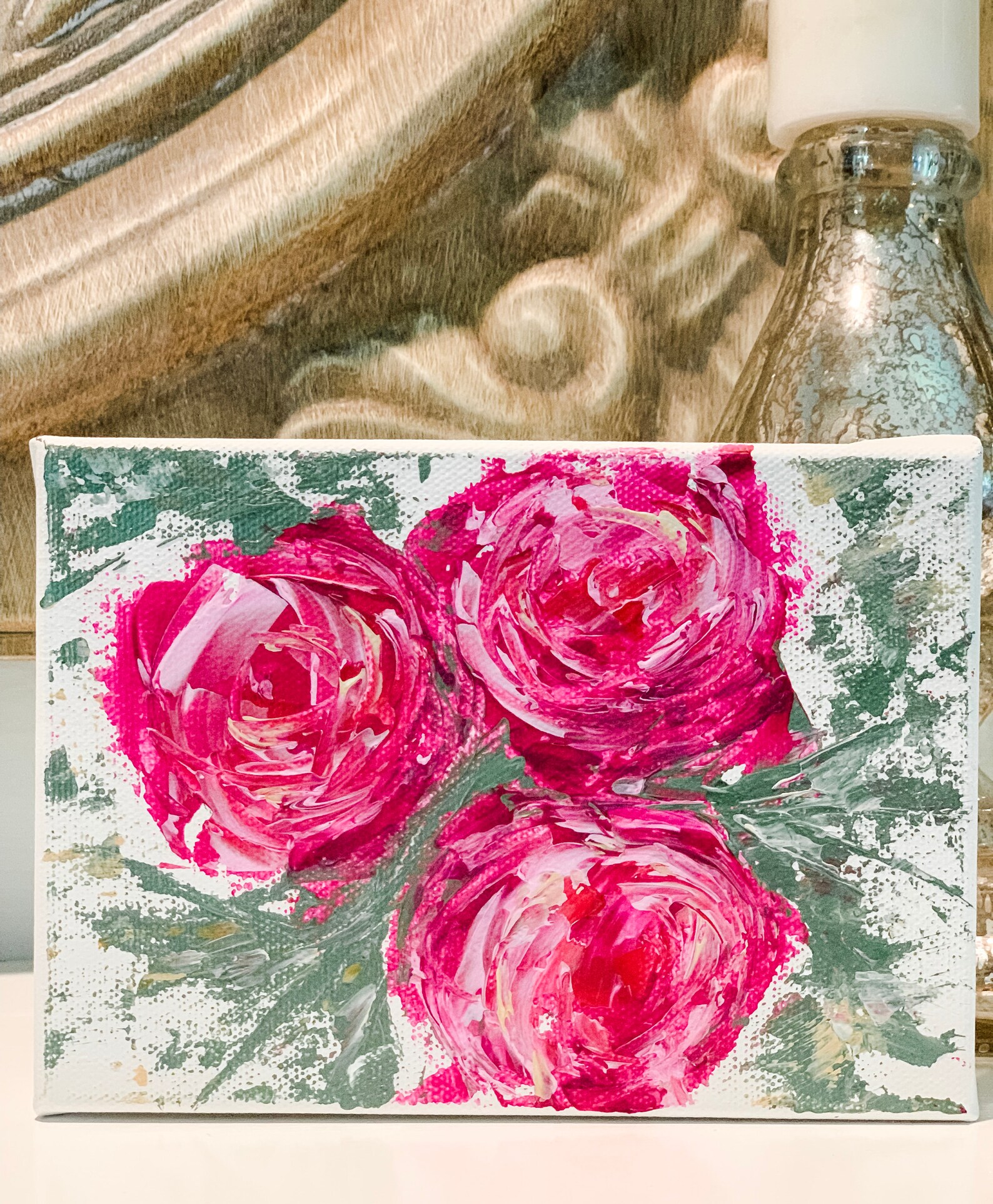 Vintage Rose Painting, Rose Art, Palette Knife Art, Spring Flowers ...