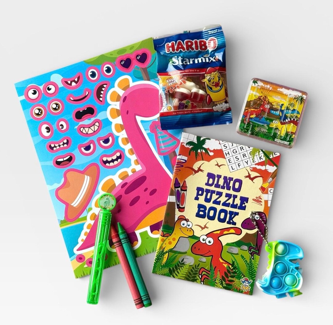 Dinosaur Party Favour Bag: Puzzle Book, Fidget Popper, Stickers - Etsy