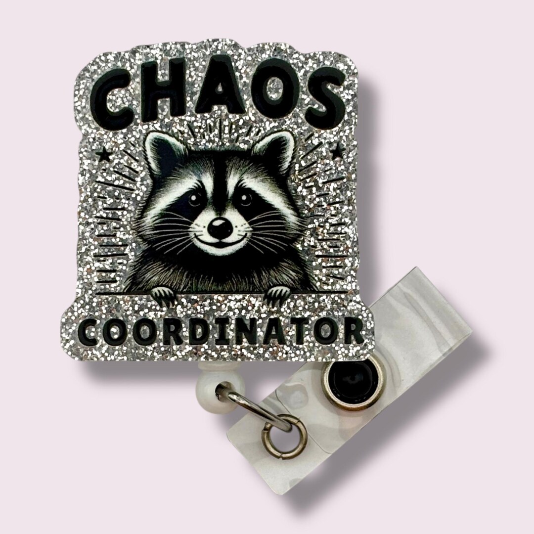 Glitter Chaos Coordinator Badge Reel, Funny ID Holder, Swivel Clip ...