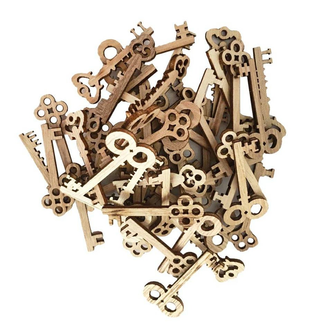50pcs 1.57inch Wooden Keys Cutouts Kids DIY Wooden Slice Scrapbooking ...