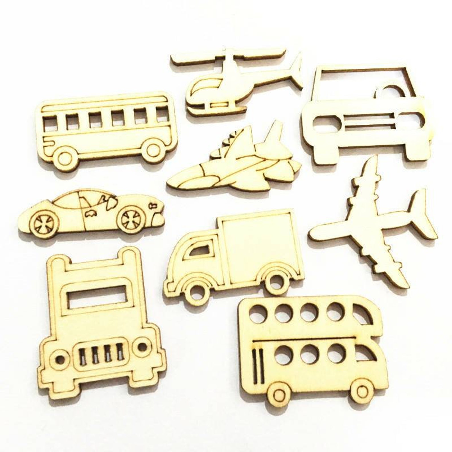 30pcs Wooden Transportation Shapes Wood Cutout DIY Assorted Cartoon ...