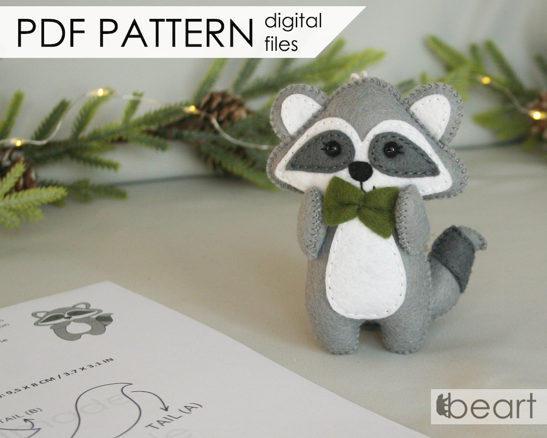 Felt Raccoon Ornament - PDF PATTERN - Christmas Tree Raccoon Pattern ...
