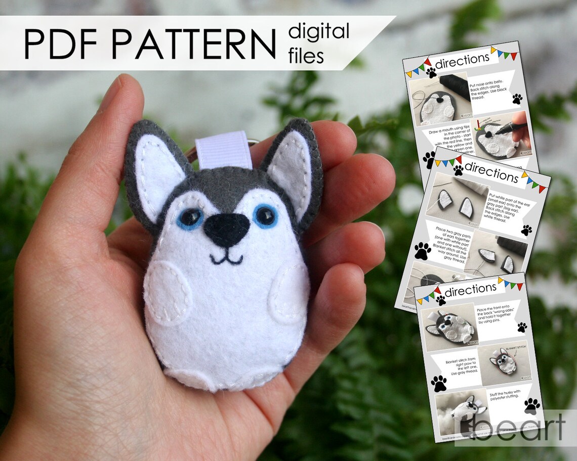 Husky Felt PDF PATTERN Tutorial Step by Step With Real | Etsy