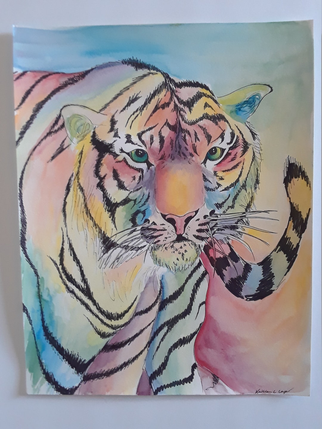 Watercolor Rainbow Tiger Art Print - Etsy