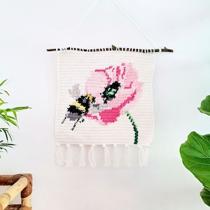 Bee Wall Art Crochet Pattern - Flower Tapestry DIY Vintage Decor - Etsy