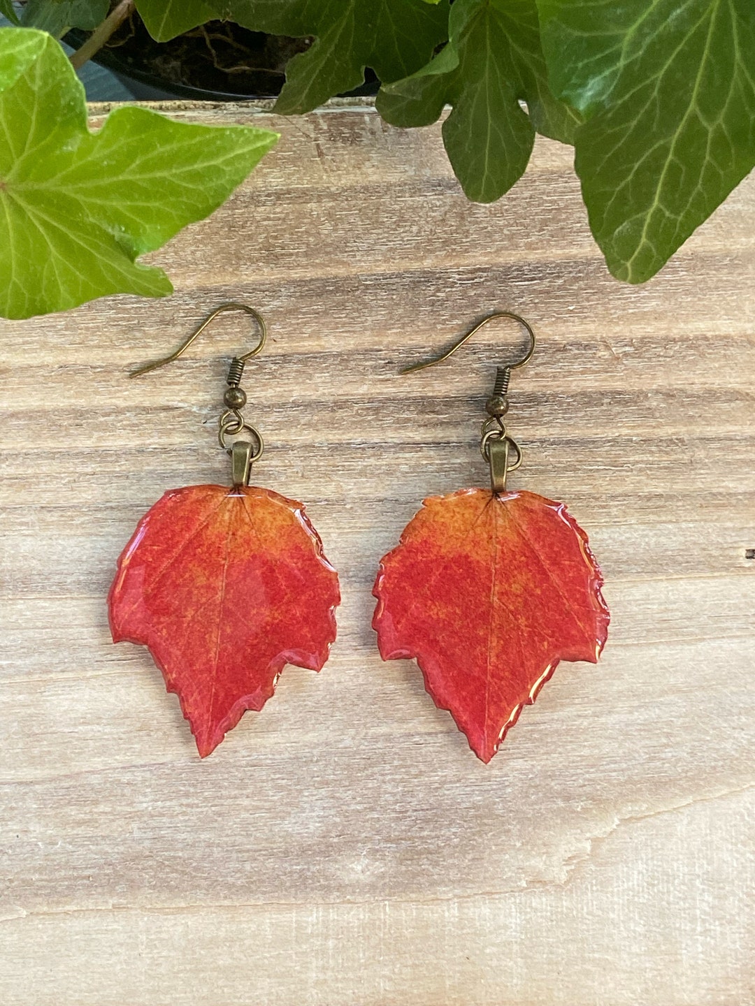 Maple Leaf Earring, Fall Earring, Orange Red Maple Leaf Jewelry, Resin ...