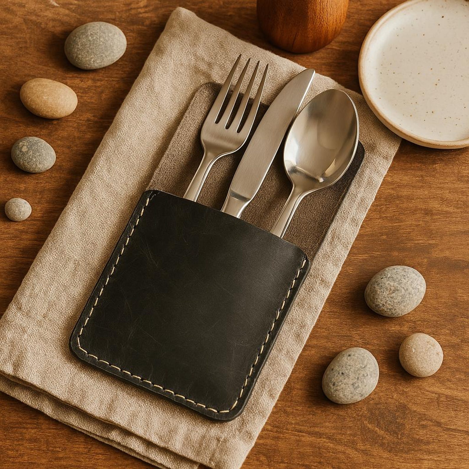 Utensil Holder for Rustic Table Decor | Handmade Flatware Pouch ...