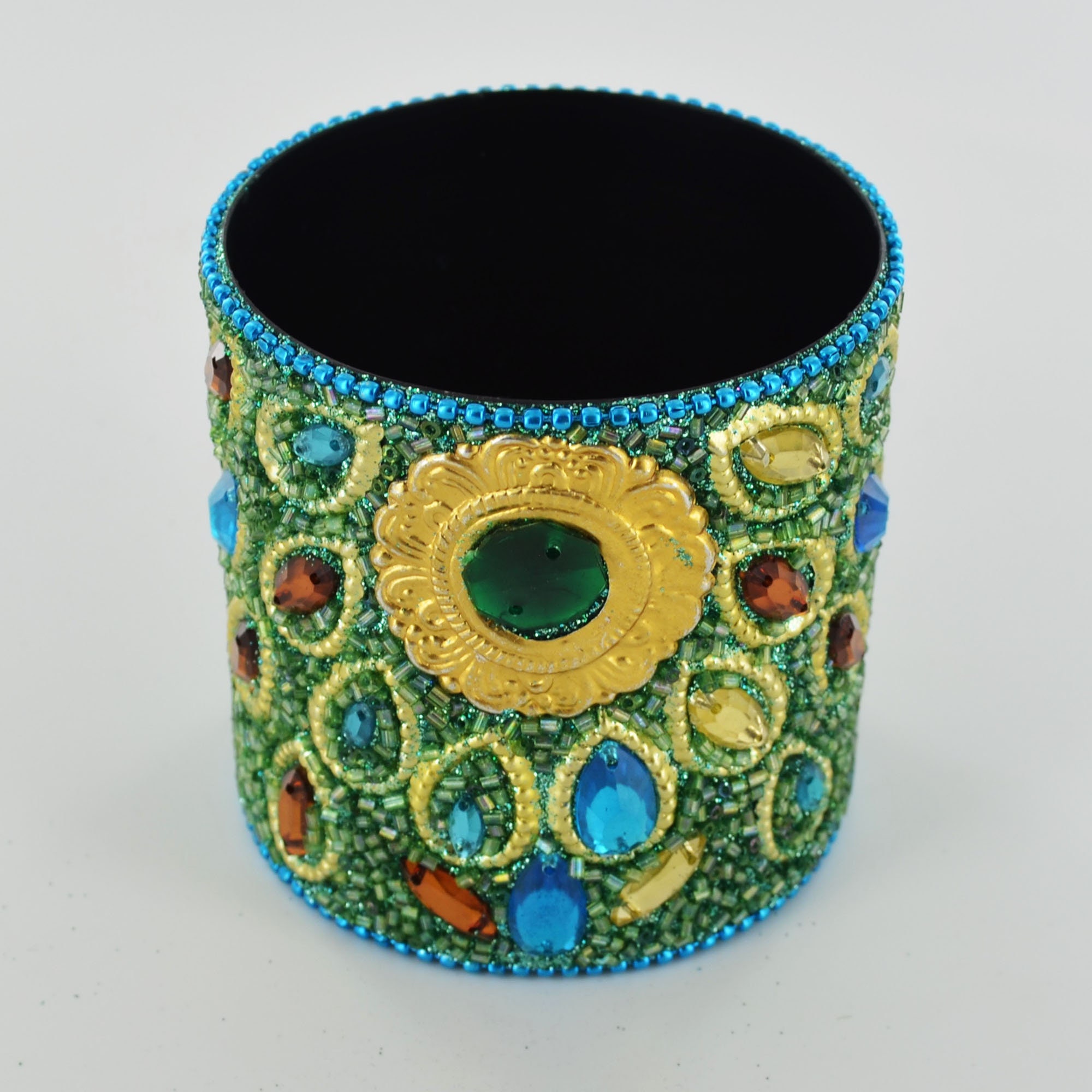 Peacock Feather Style Blue & Green Beaded Pot Decorative Well - Etsy