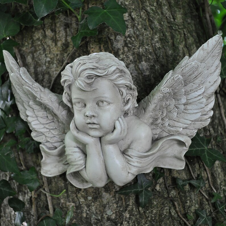 Cherub Sculpture Head in Hands Wall Decor Stone Effect Resin - Etsy