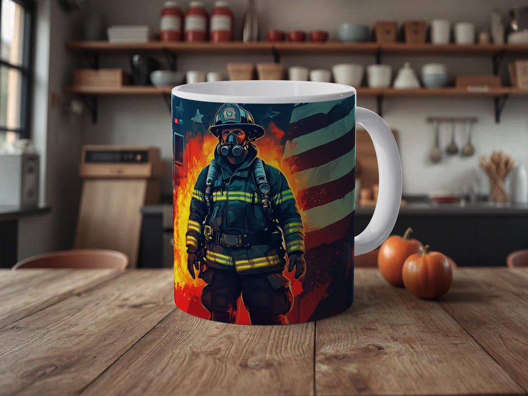 Firefighter Ceramic Mug, American Flag Coffee Cup, First Responder Gift ...