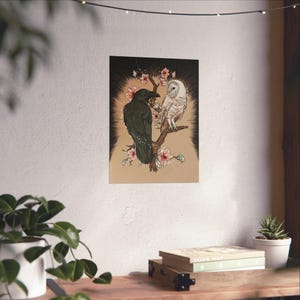 Raven and Barn Owl Art Print: Whimsical Witchy Wall Decor - Etsy