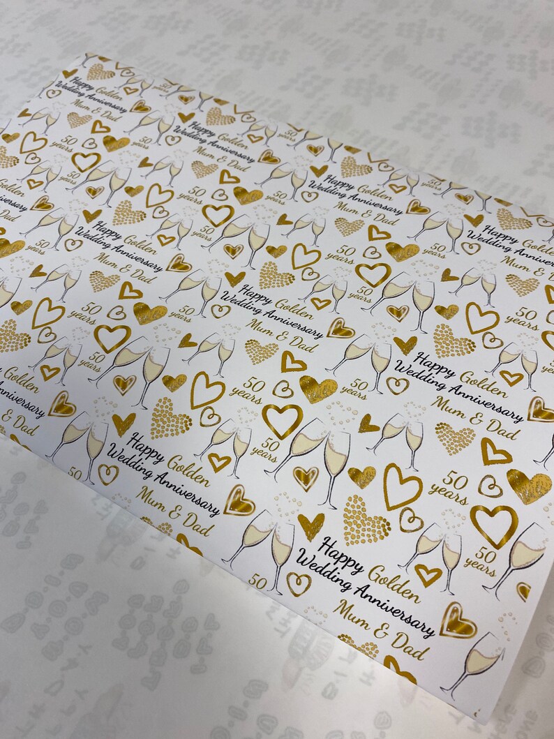 Personalised Golden Wedding Anniversary Wrapping Paper (50 Years ...