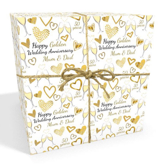 Personalised Golden Wedding Anniversary Wrapping Paper 50 | Etsy