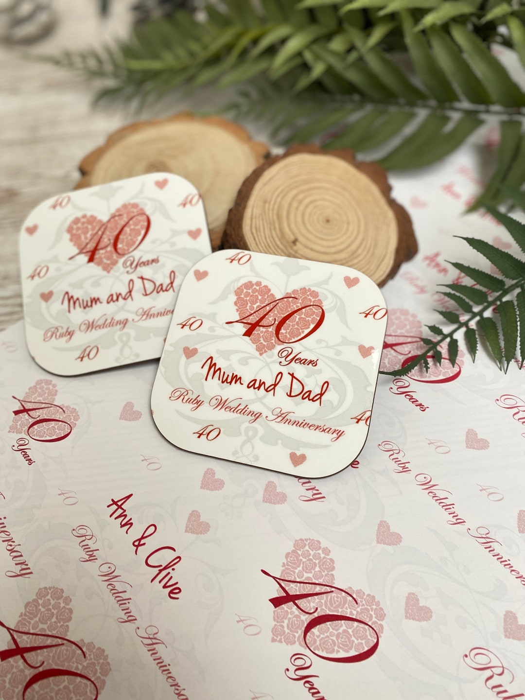 Ruby 40 Years Wedding Anniversary Personalised Drinks Coaster High ...