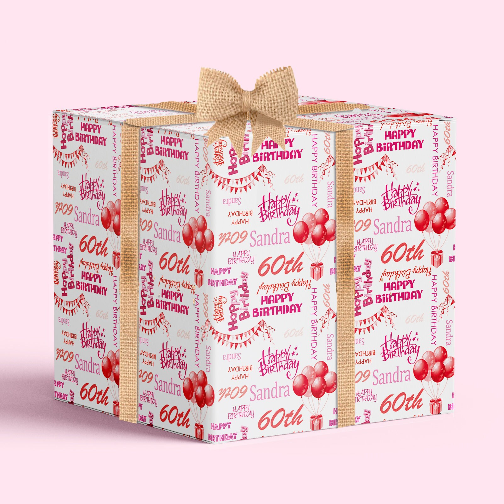 Personalised Name and Age Birthday Wrapping Paper Pink/red - Etsy UK