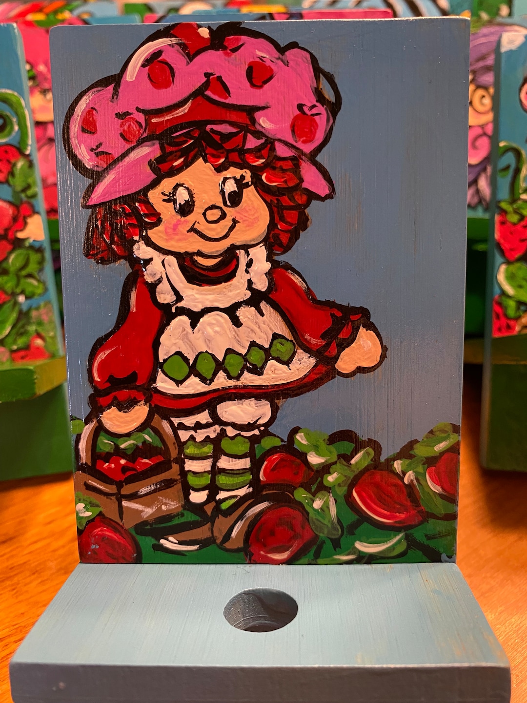 Strawberry Shortcake Phone Stand With Charging Hole. Hand Painted Wood ...