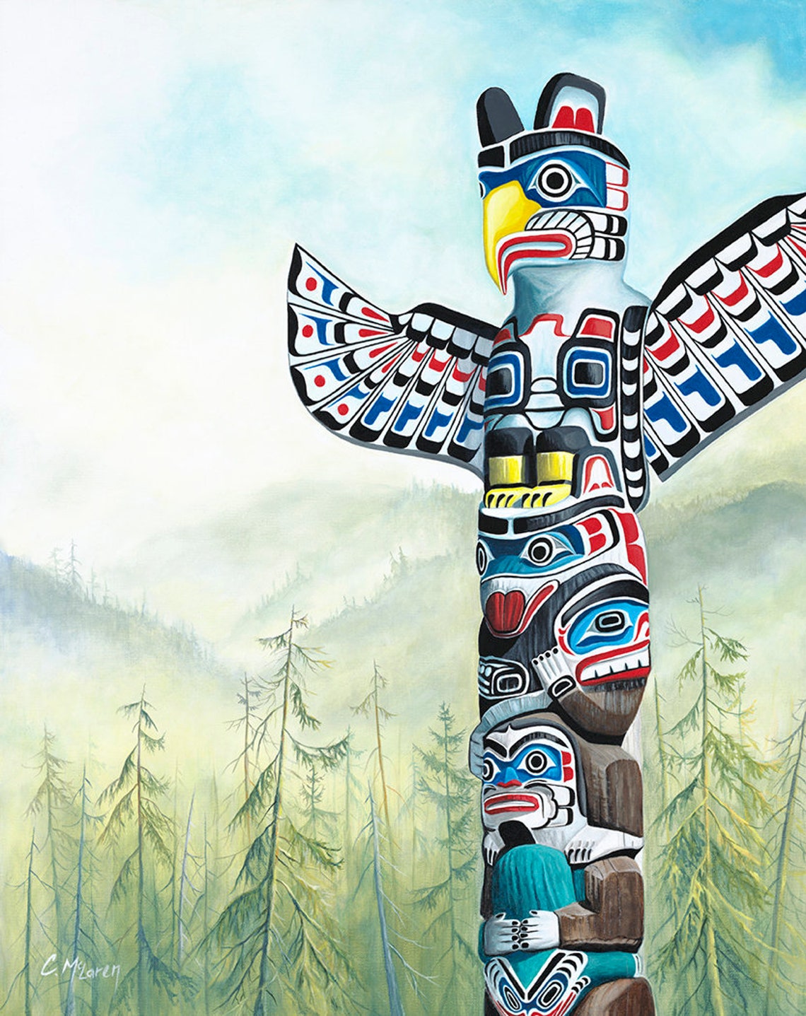 Totem Pole Art, Limited Edition Print, Wall Art, Totem Pole, Vancouver ...