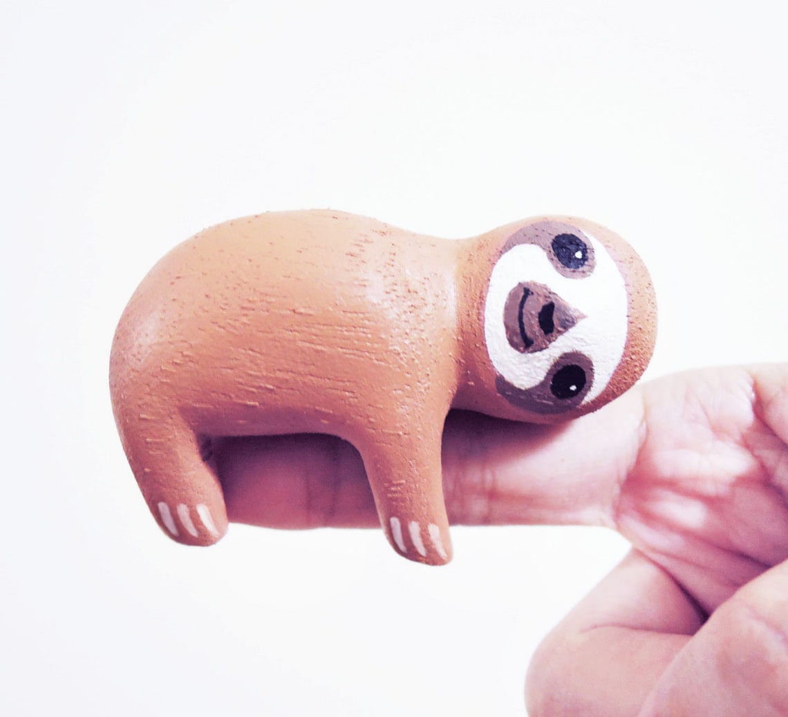 Baby Sloth Figurine Wood Carving, Sculpture, Gift, Hanging Decoration ...
