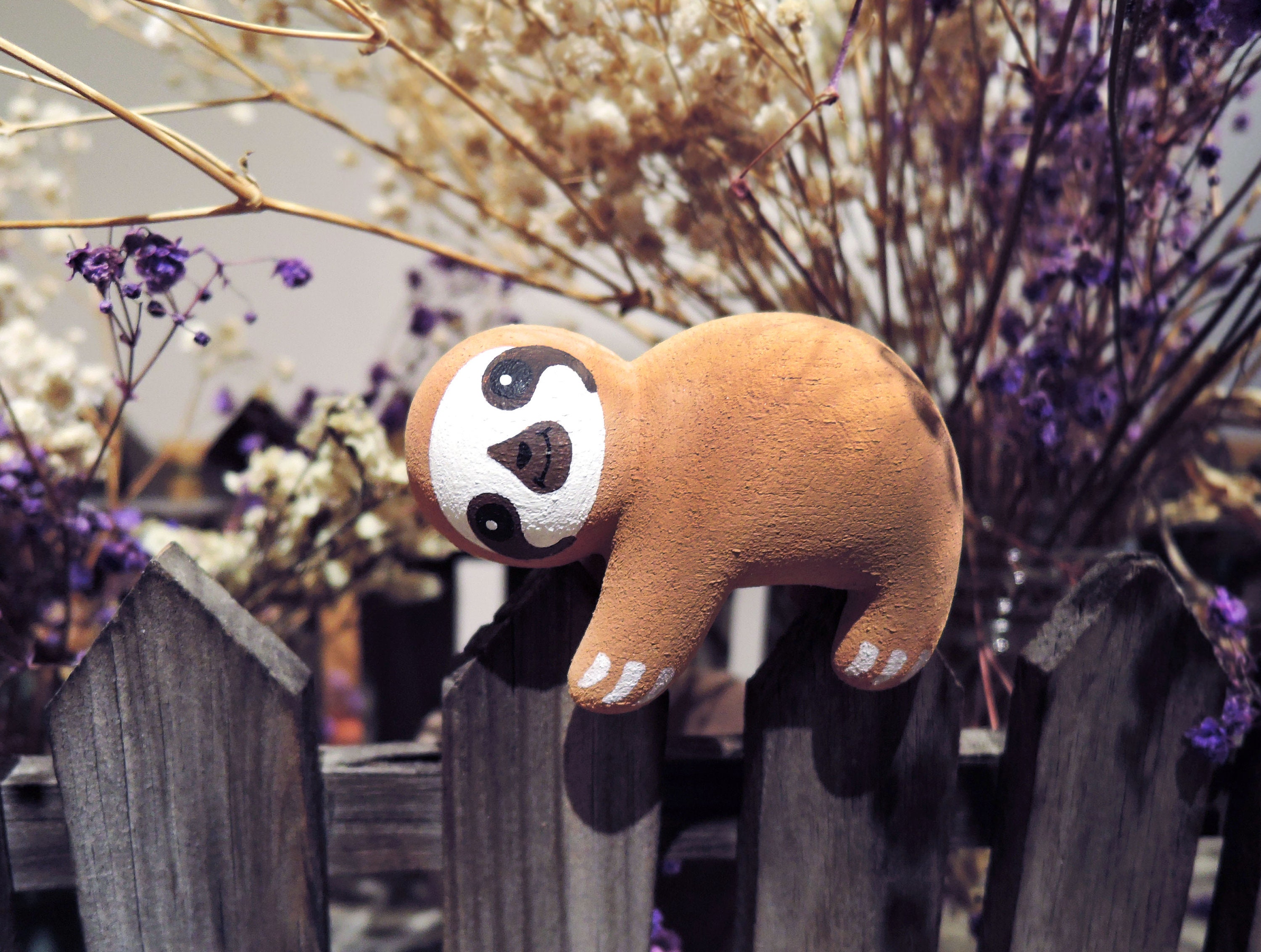 Baby Sloth Figurine Wood Carving, Sculpture, Gift, Hanging Decoration ...