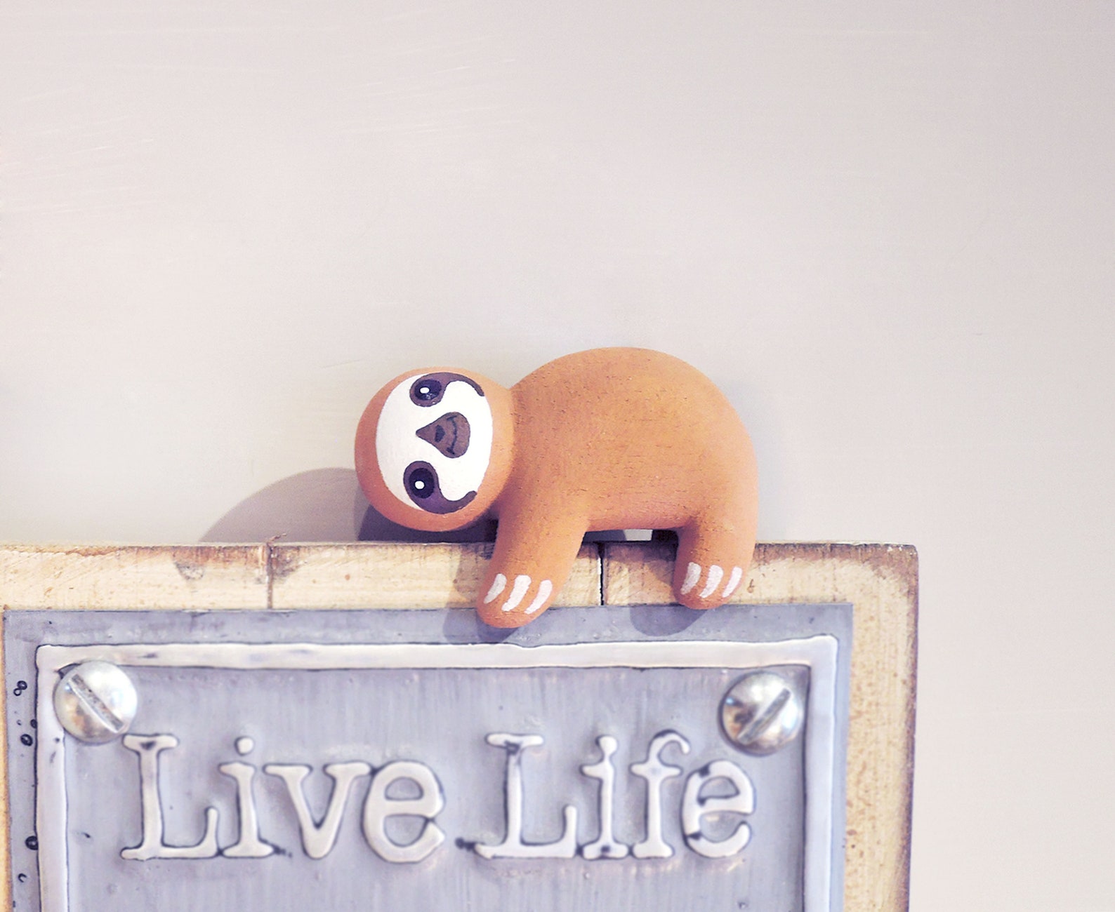 Baby Sloth Figurine Wood Carving, Sculpture, Gift, Hanging Decoration ...