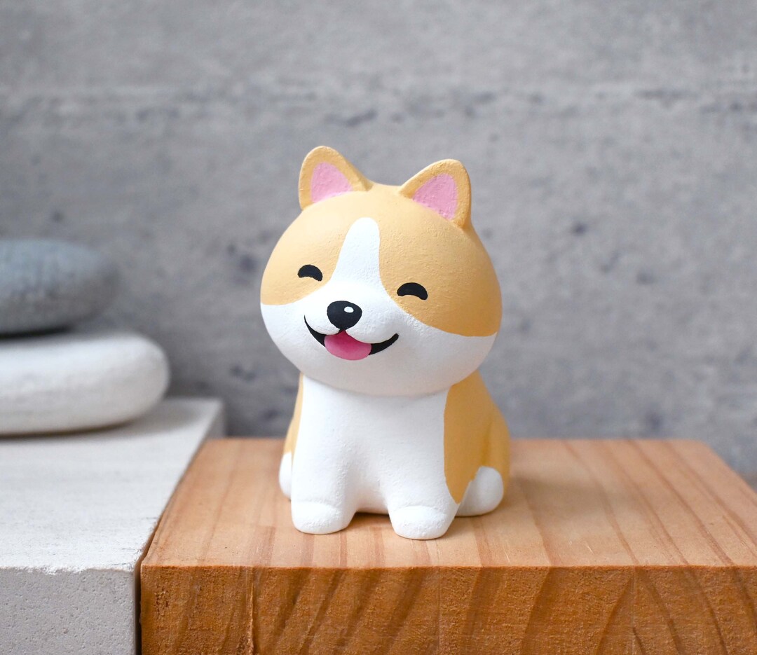 Corgi Figurine Sculpture, Card Holder, Handmade Carved Wooden Sculpture ...