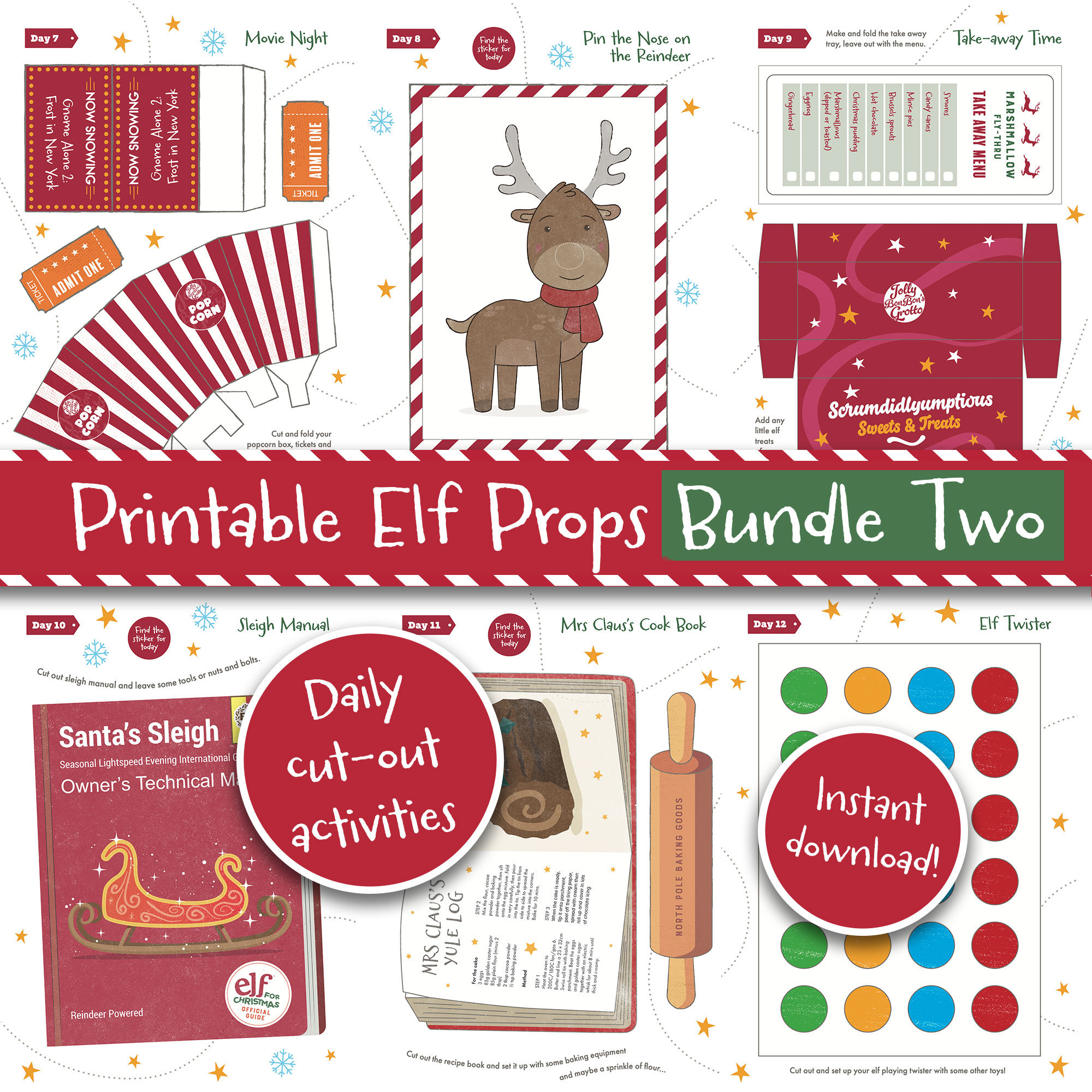 Printable Elf Props Bundle Two. 6 Days of Christmas Elf Activities. Instant Download Elf Kit ...