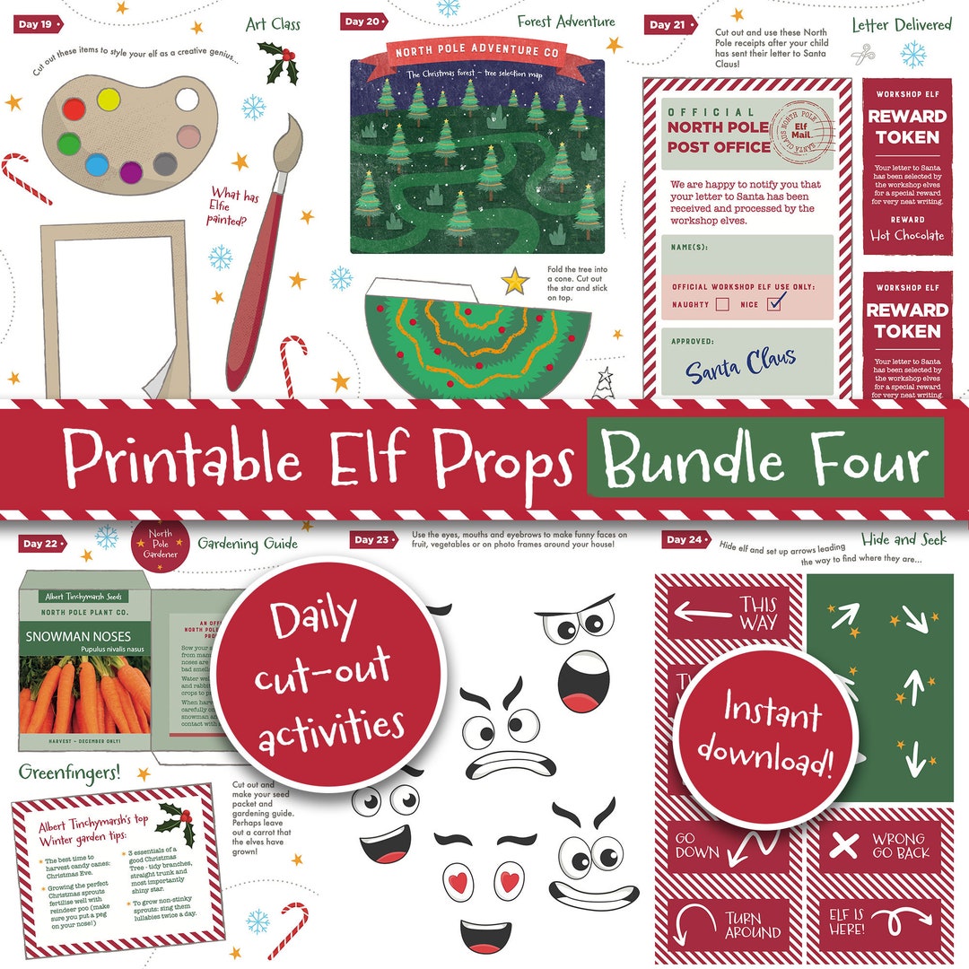 Printable Elf Props Bundle Four. 6 Days of Christmas Elf Activities ...