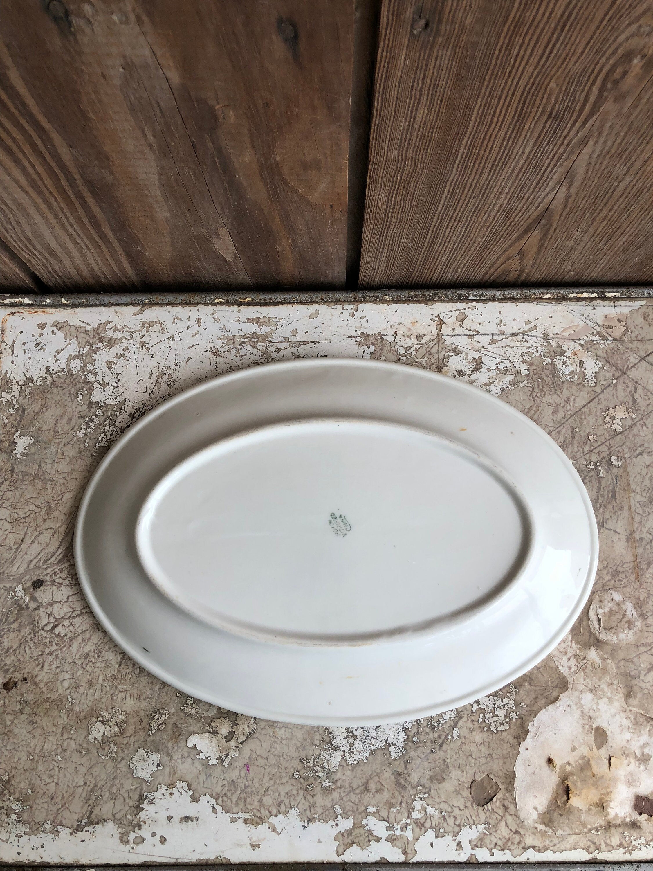 Vintage Green and White Striped Rim Platter Restaurant Ware Poxon ...