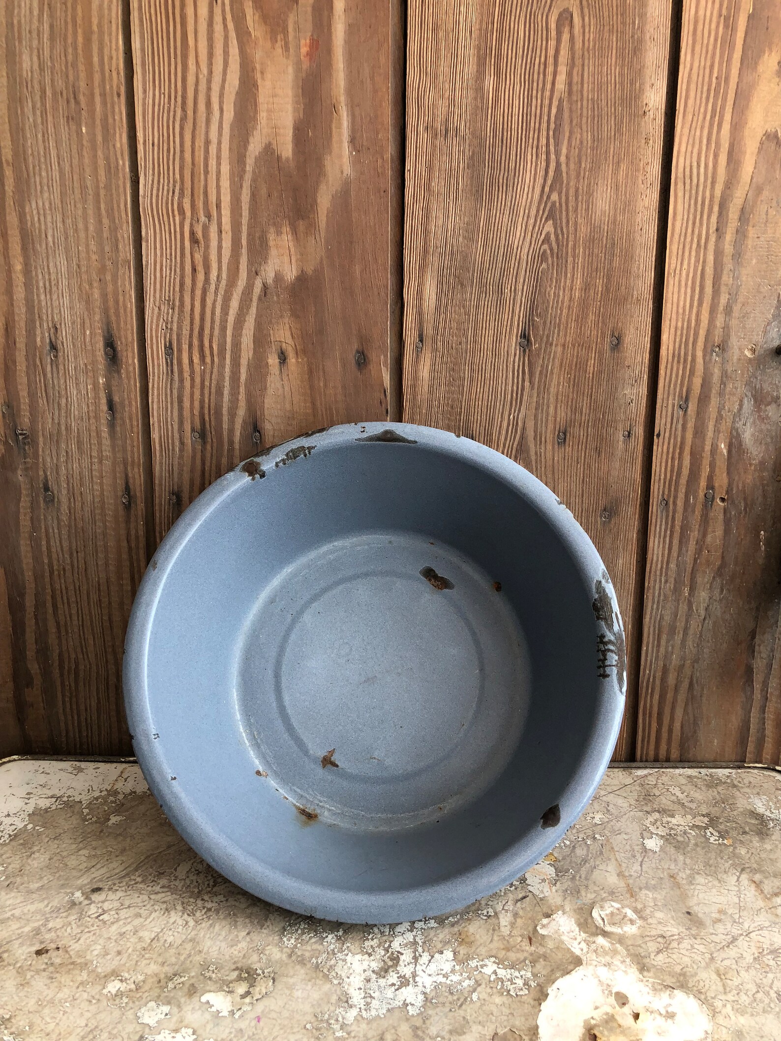Vintage Large Round Gray Enamelware Washbasin Pan Planter - Etsy