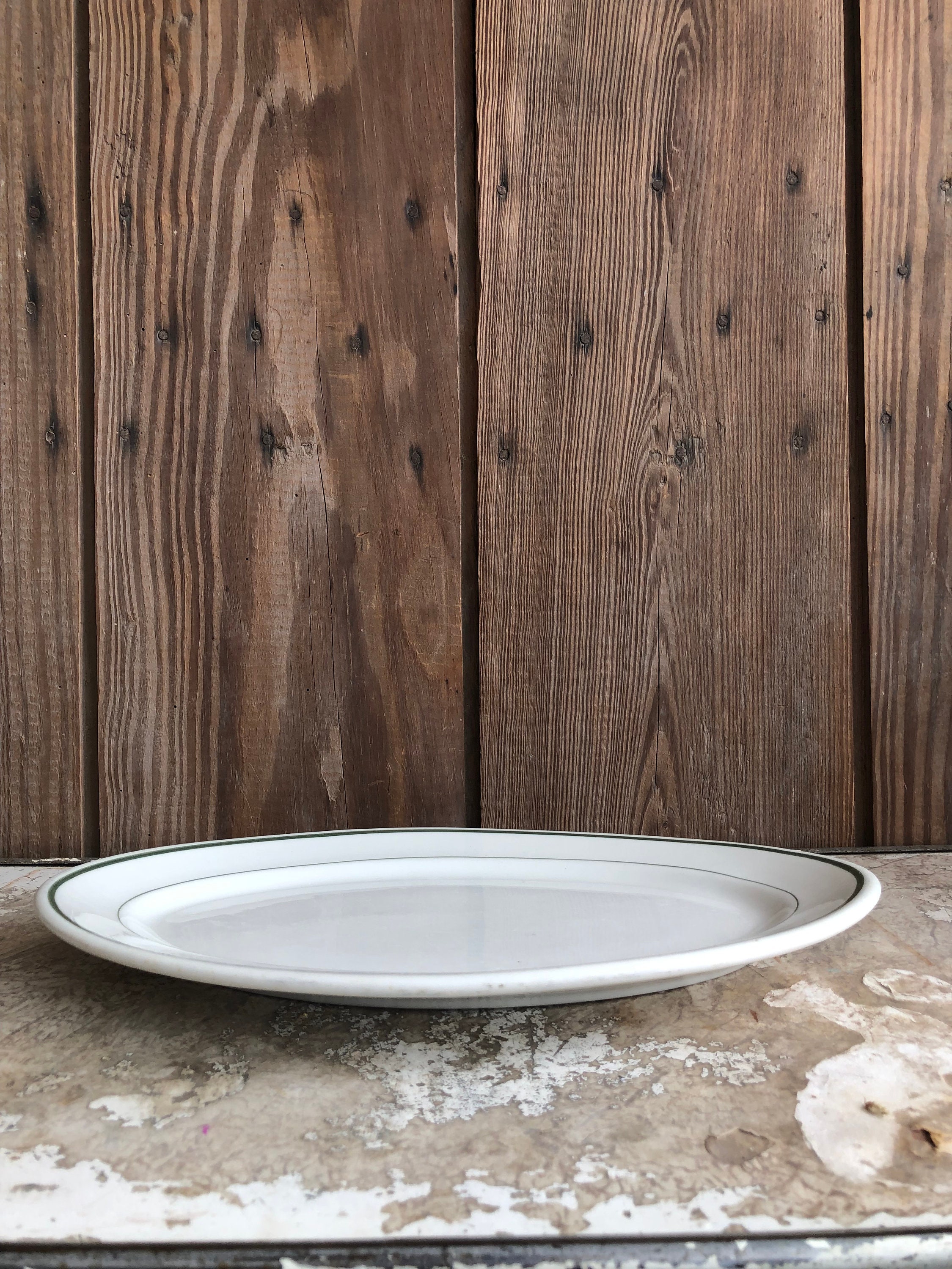 Vintage Green and White Striped Rim Platter Restaurant Ware Poxon ...